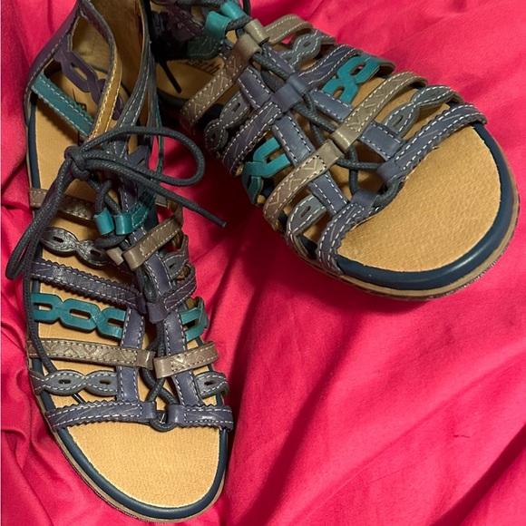 Earth | Shoes | Earth Leather Front Tie Sandals In Blueturquoise And ...